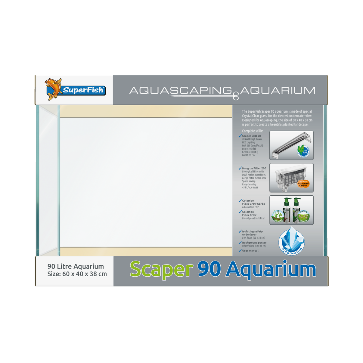 Superfish Scaper 90 Aquarium Set - Aquascaping Aquarium Fish Tank Cube ...