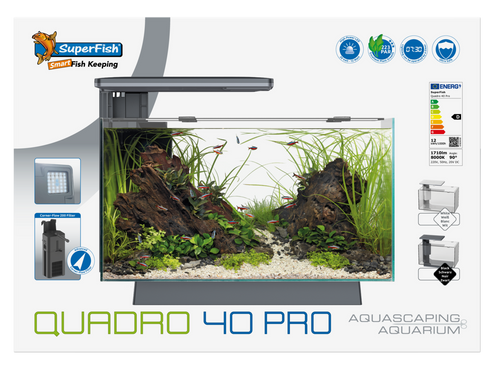 Superfish Quadro 40 Pro Complete Aquarium Kit Fish Tank Set White LED ...