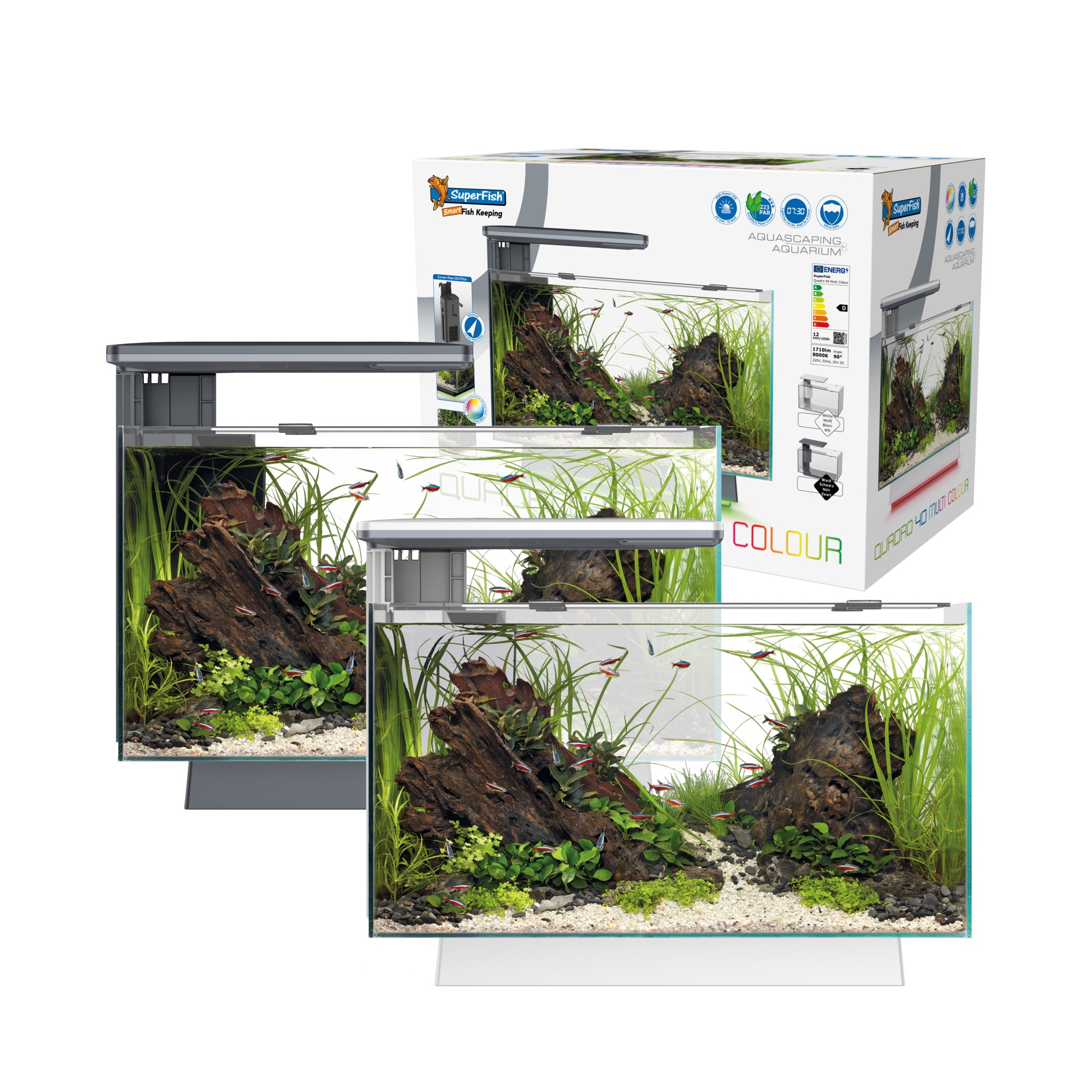 Superfish Quadro 40 Multi-LED Complete Aquarium Kit Fish Tank Set – Pro ...