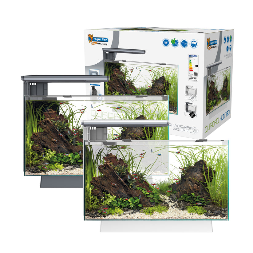 Superfish Quadro 40 Pro Complete Aquarium Kit Fish Tank Set White LED ...